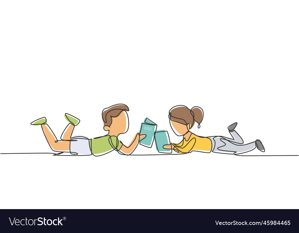 Continuous one line drawing two kids boy and girl Vector Image