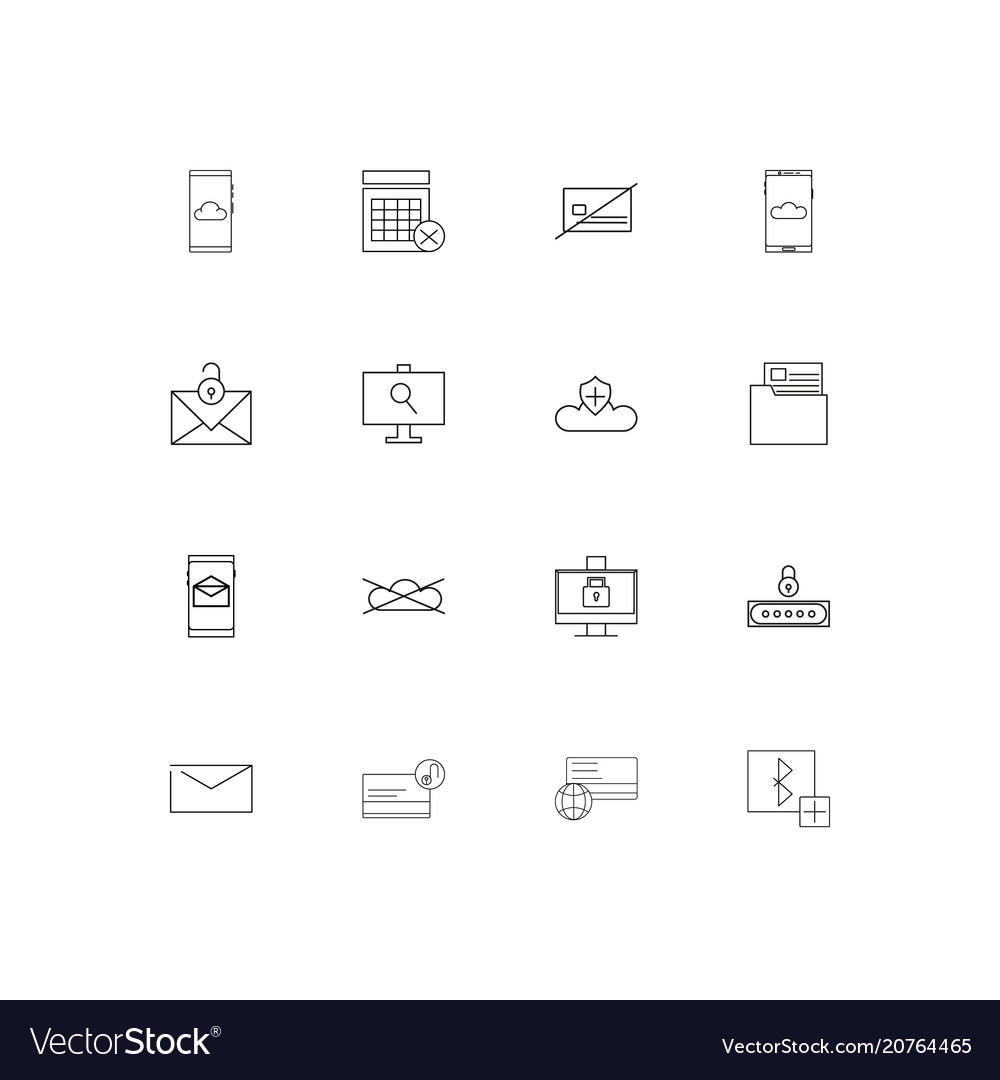 Cyber Security Linear Thin Icons Set Outlined Vector Image