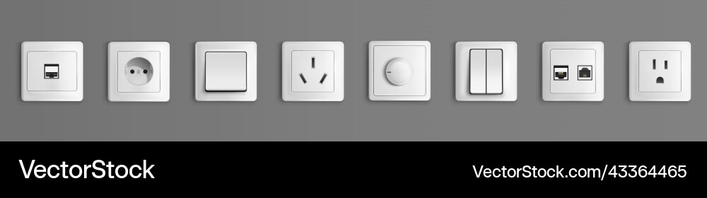 Electric sockets and switches on wall Royalty Free Vector