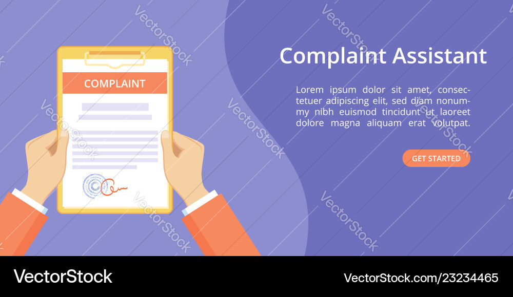 Hand on clipboard complaint assistant landing page