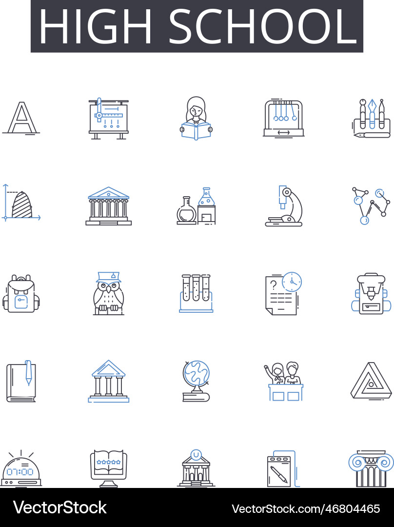 High school line icons collection middle school Vector Image