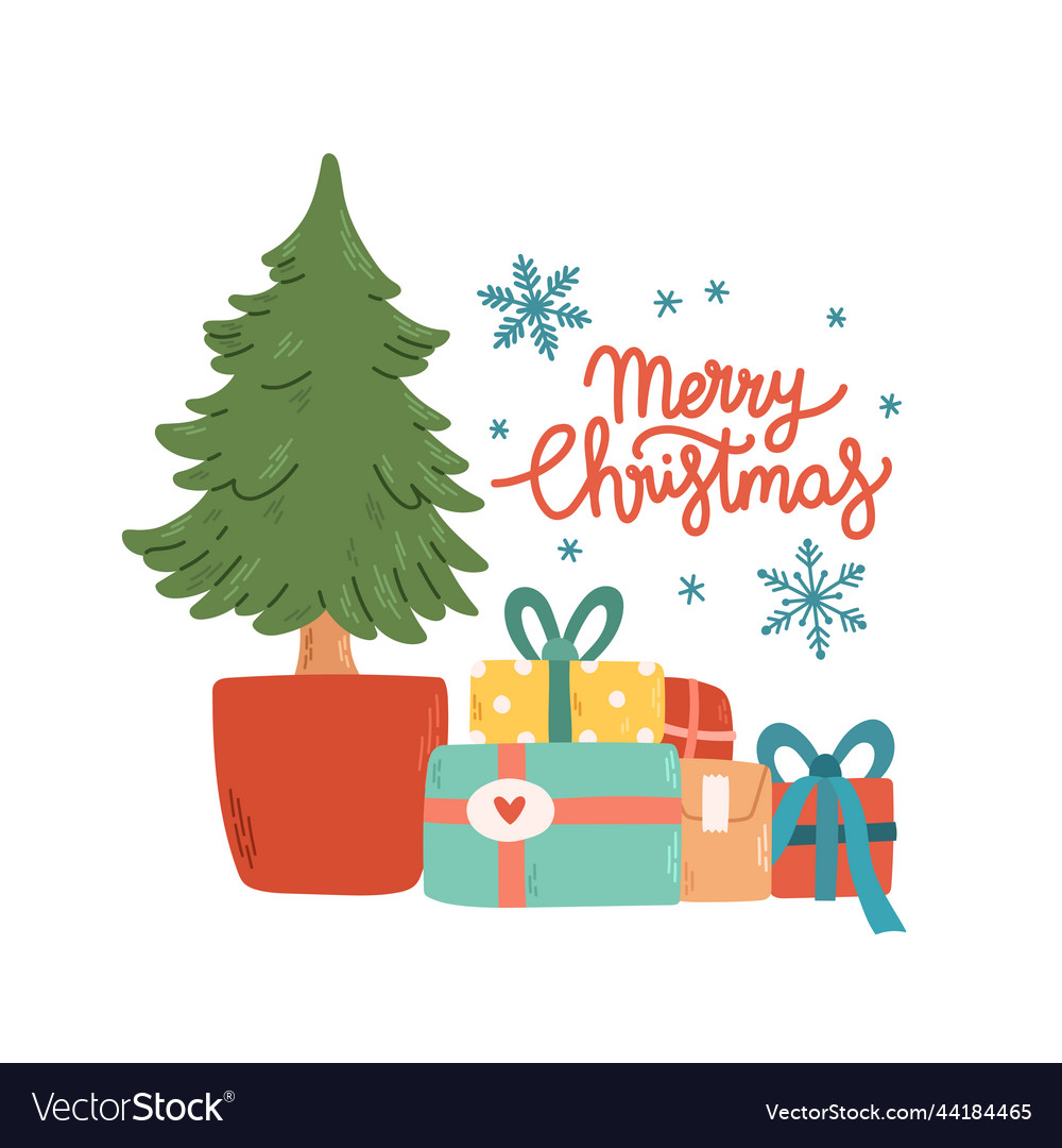 Many Ts Presents Under Christmas Tree Vector Image