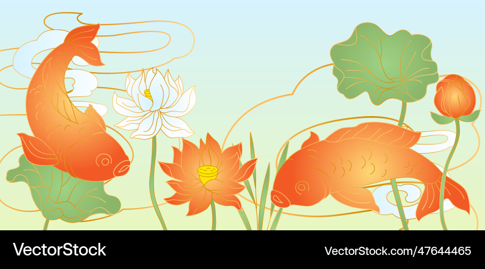 Oriental fish and lotus chinese Royalty Free Vector Image