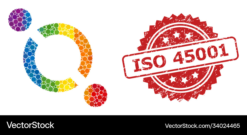 Rubber iso 45001 stamp and bright colored link Vector Image