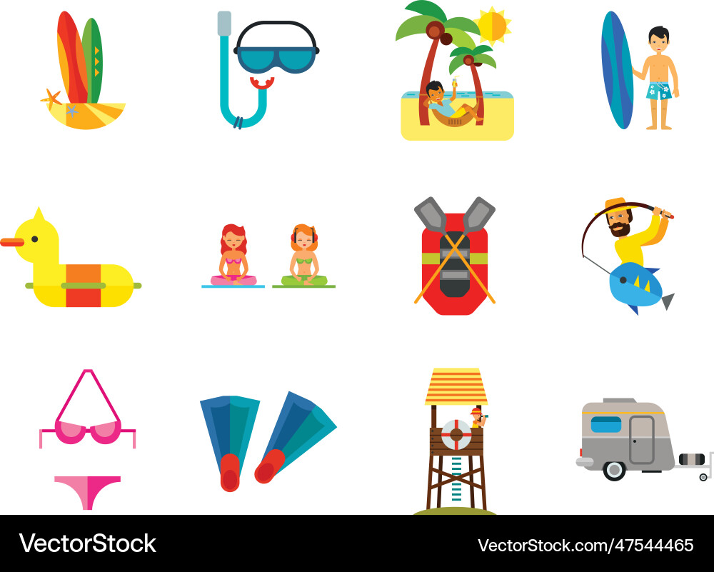 Sea vacation icon set Royalty Free Vector Image