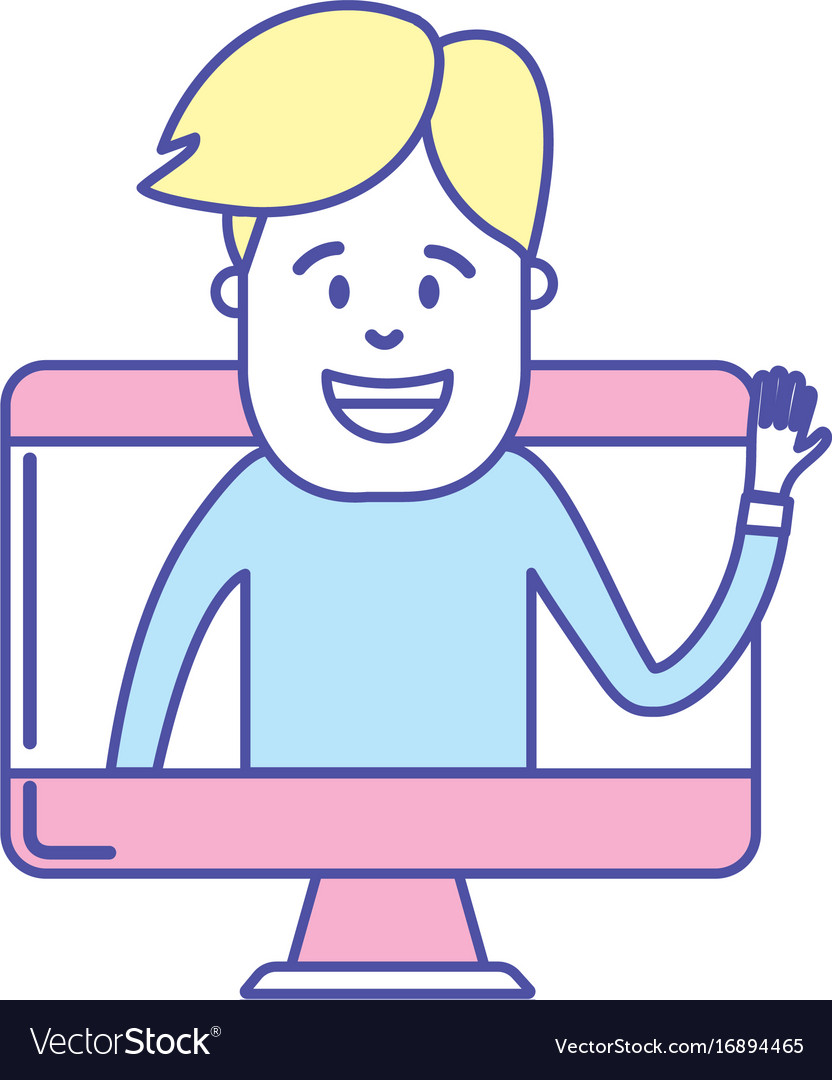 Technology computer with man inside Royalty Free Vector