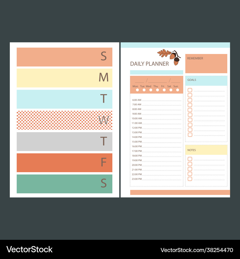 Autumn daily planner page organizer Royalty Free Vector