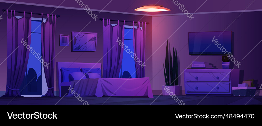 Bedroom interior at night - cartoon Royalty Free Vector