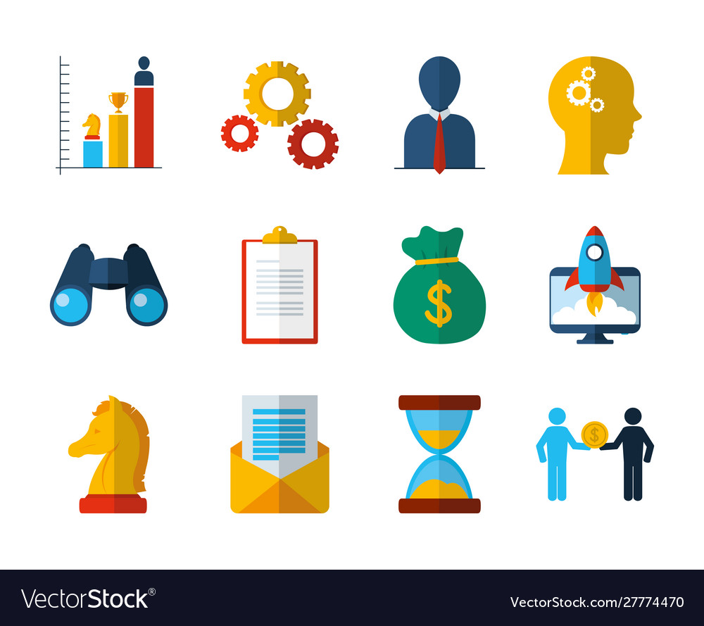 Business work success finance icons set Royalty Free Vector