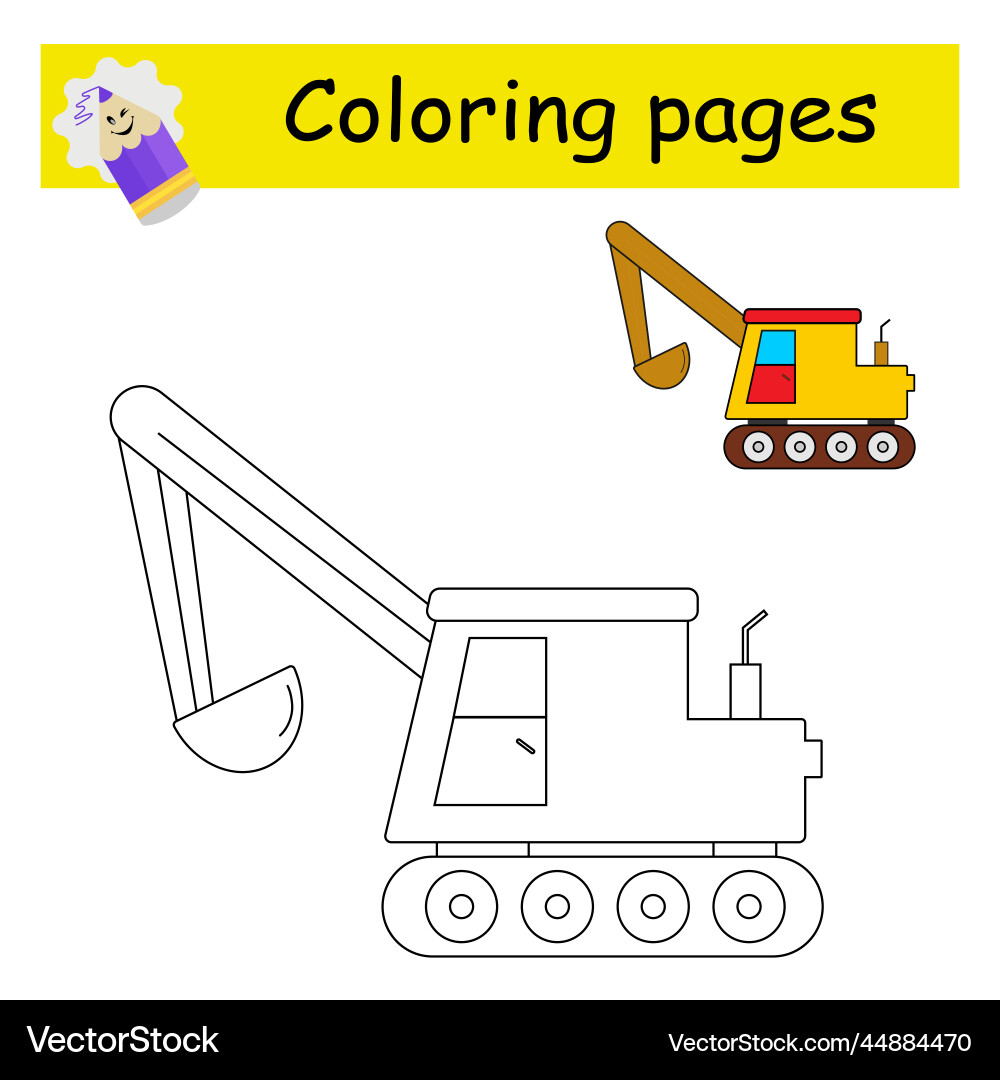 Coloring pages cartoon excavator Royalty Free Vector Image