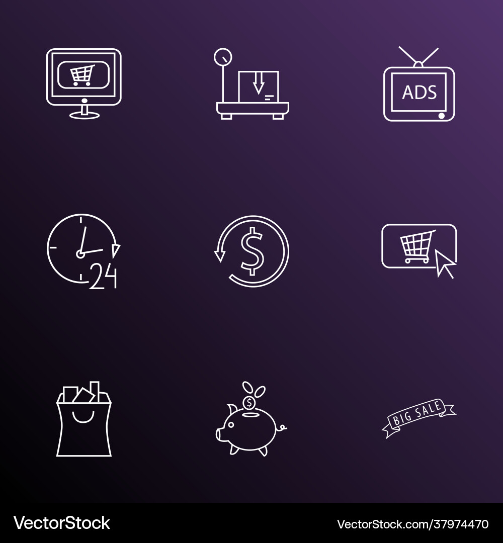 Commerce icons line style set with delivery Vector Image