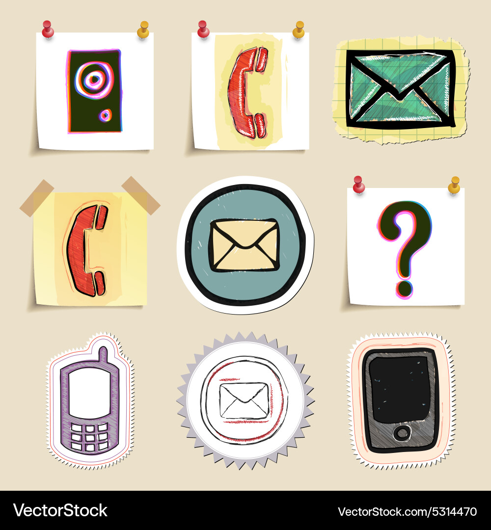 Communication icons set hand drawn and isolated Vector Image