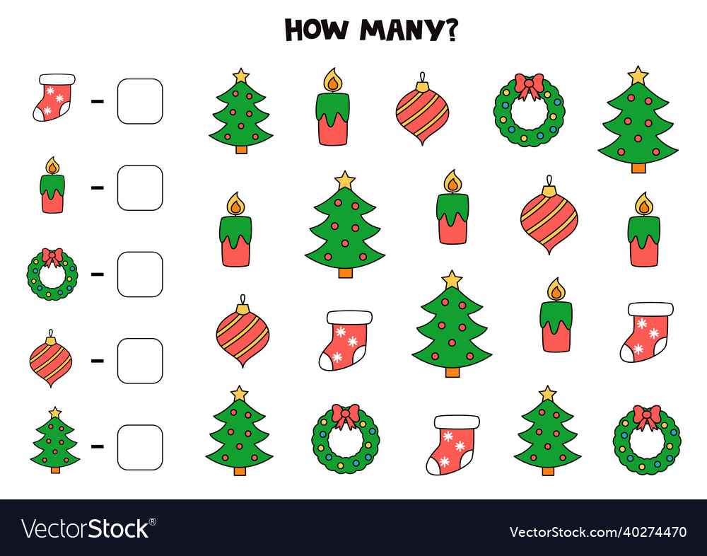 Counting game with christmas pictures math Vector Image