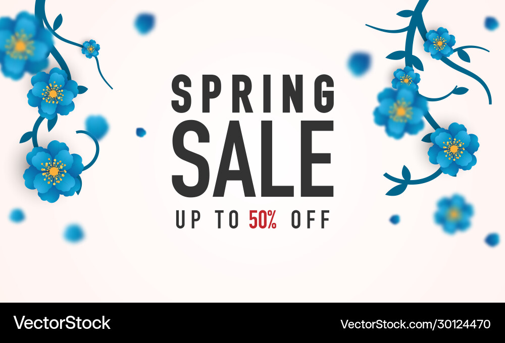 Design banner frame blue flower spring sale Vector Image