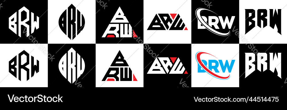 Brw letter logo design in six style polygon Vector Image