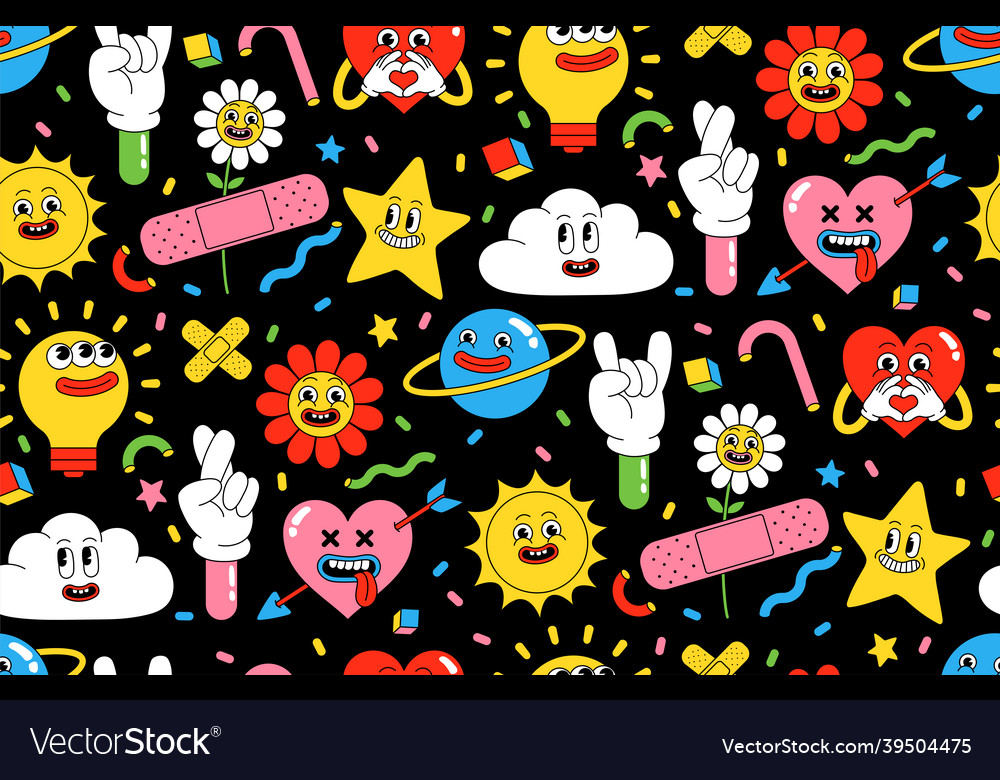 Cartoon characters background seamless pattern Vector Image