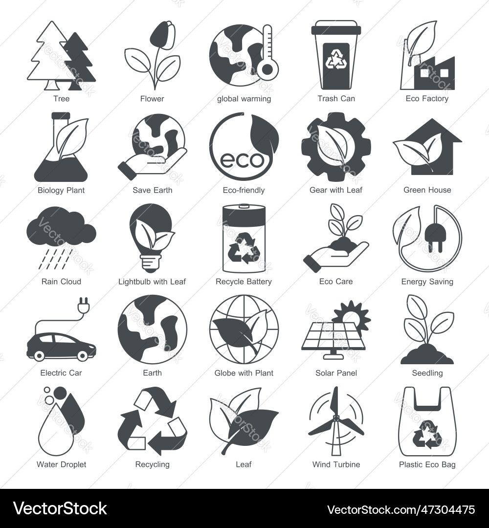 Ecology and environment set glyph icon symbol Vector Image