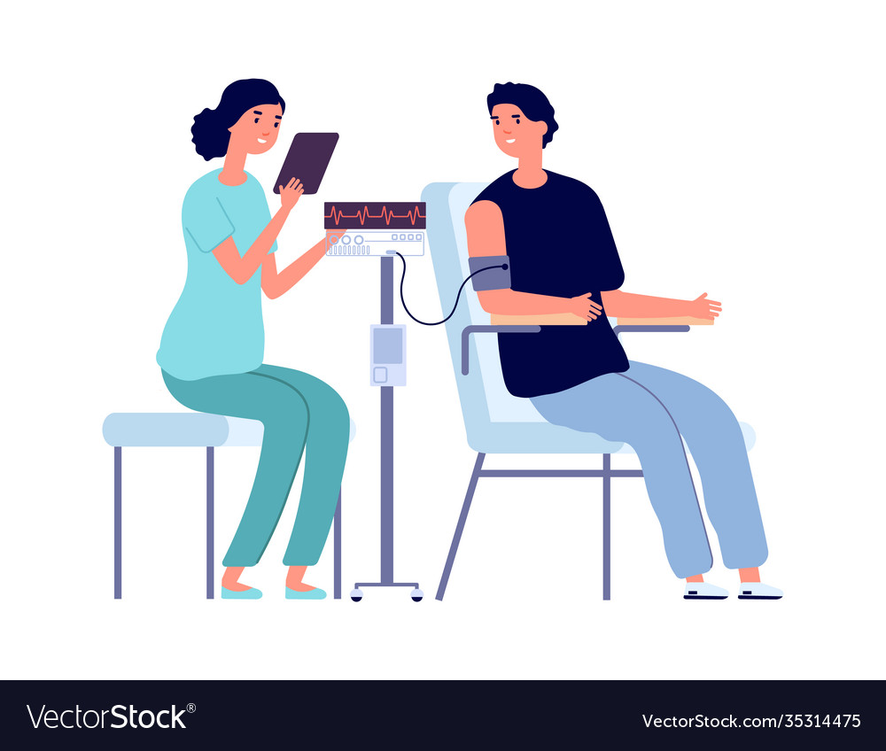 Man medical check up heart health nurse Royalty Free Vector