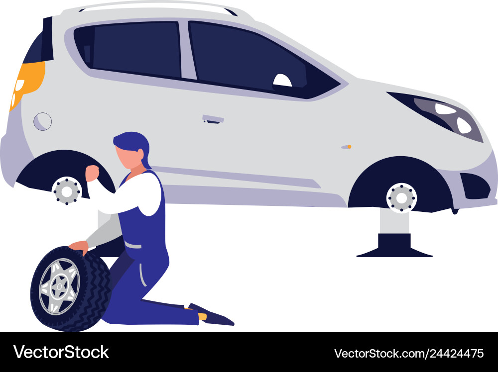 Mechanic worker with car vehicle Royalty Free Vector Image