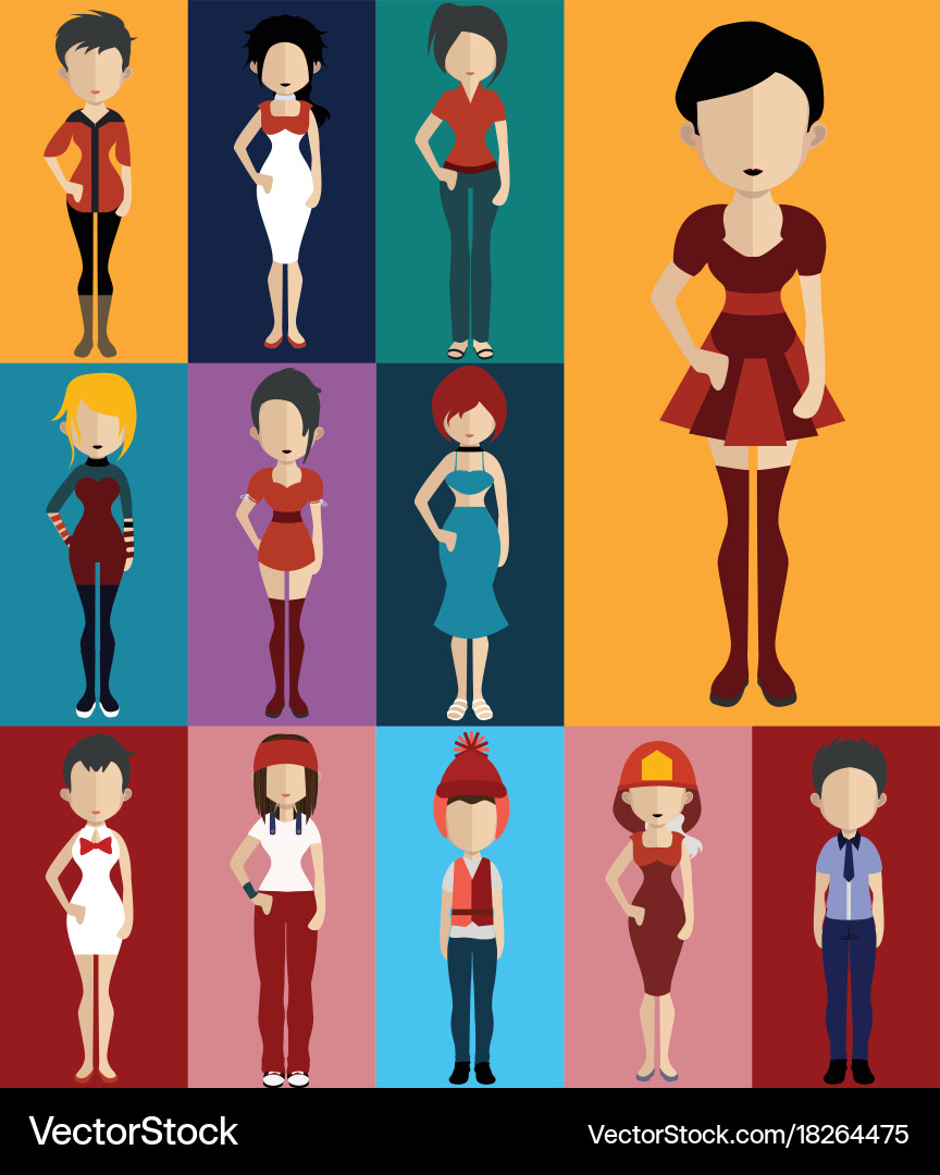 People avatar with full body and torso variations Vector Image