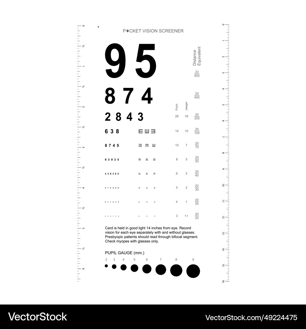 Rosenbaum pocket vision screener eye test chart Vector Image