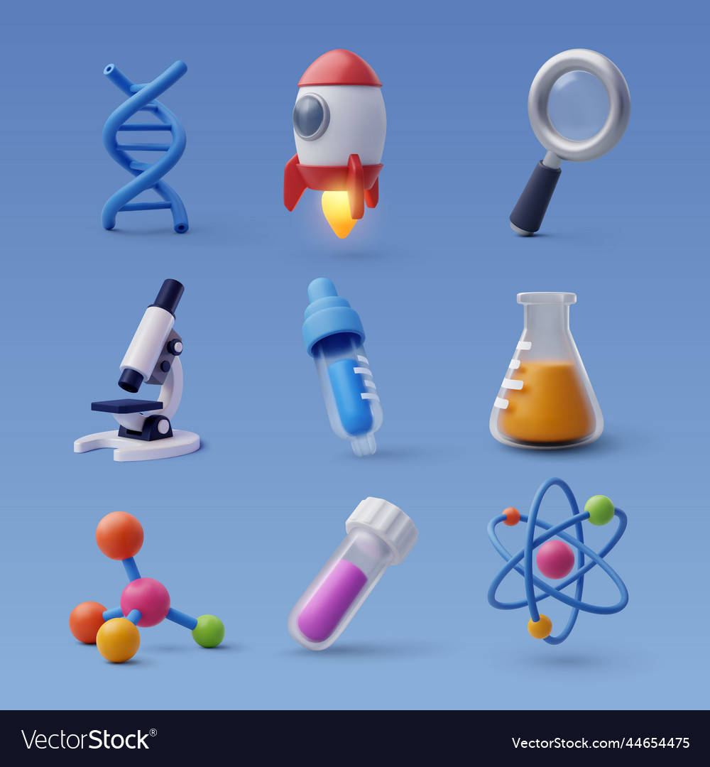 Set of 3d science icon and technology Royalty Free Vector
