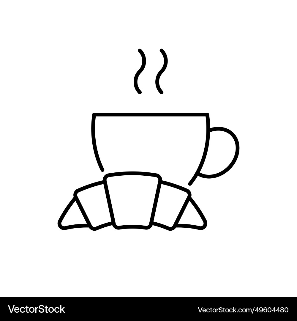 Coffee and croissant line icon Royalty Free Vector Image