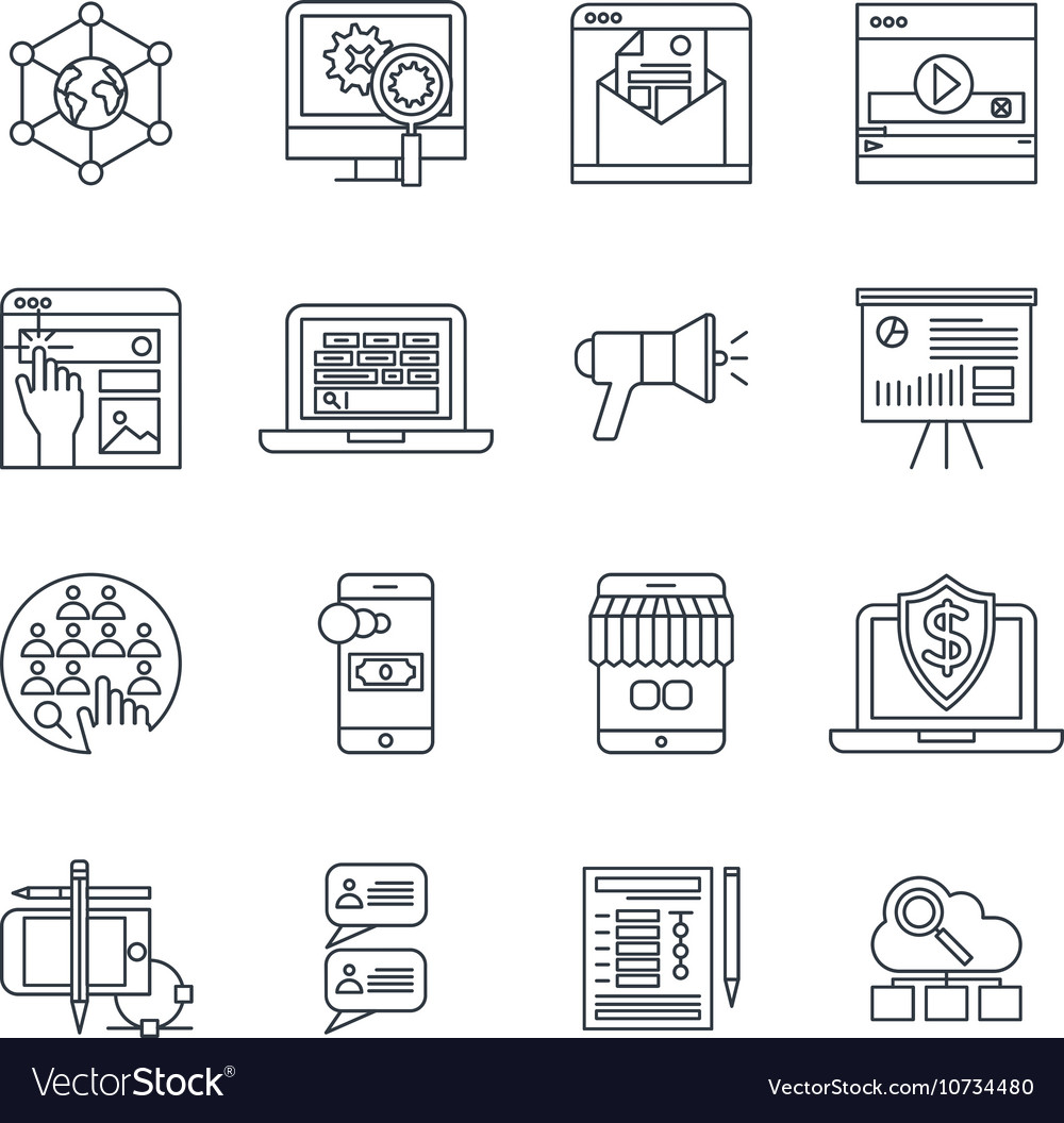 Digital marketing linear icons set Royalty Free Vector Image
