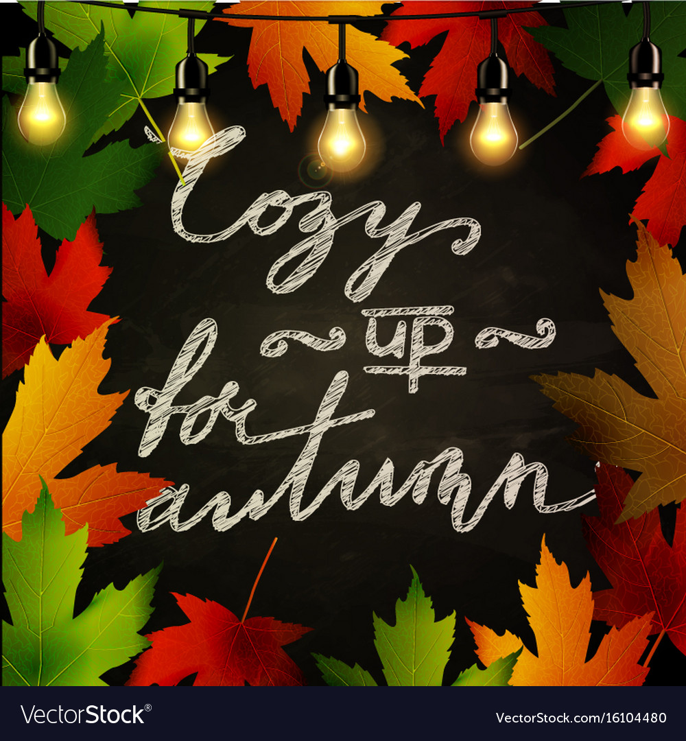 Frame autumn leaves painted on black chalkboard Vector Image