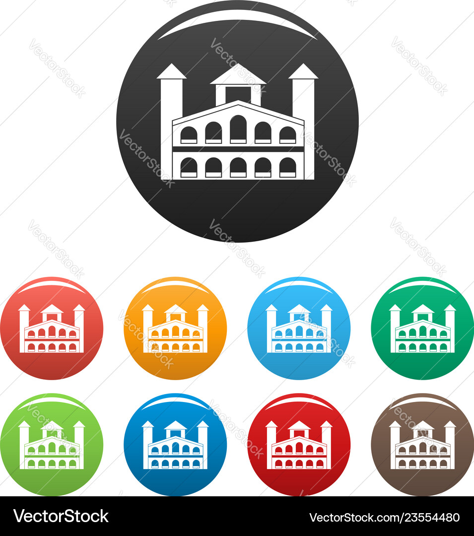 Historical building icons set color Royalty Free Vector
