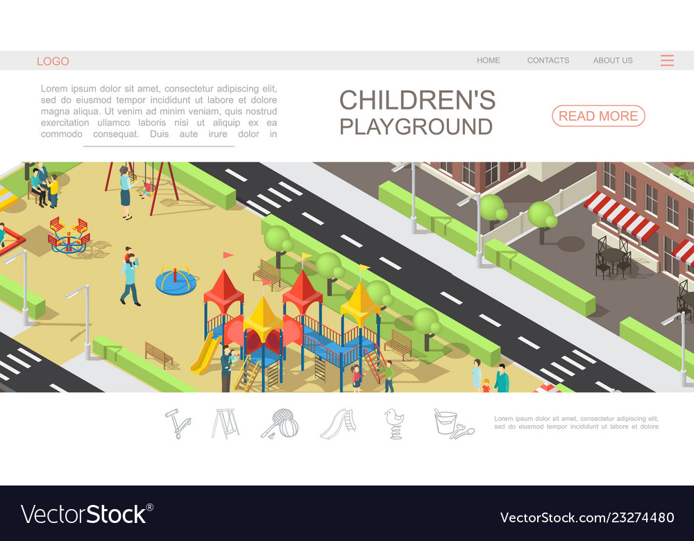 Isometric children playground web page template Vector Image