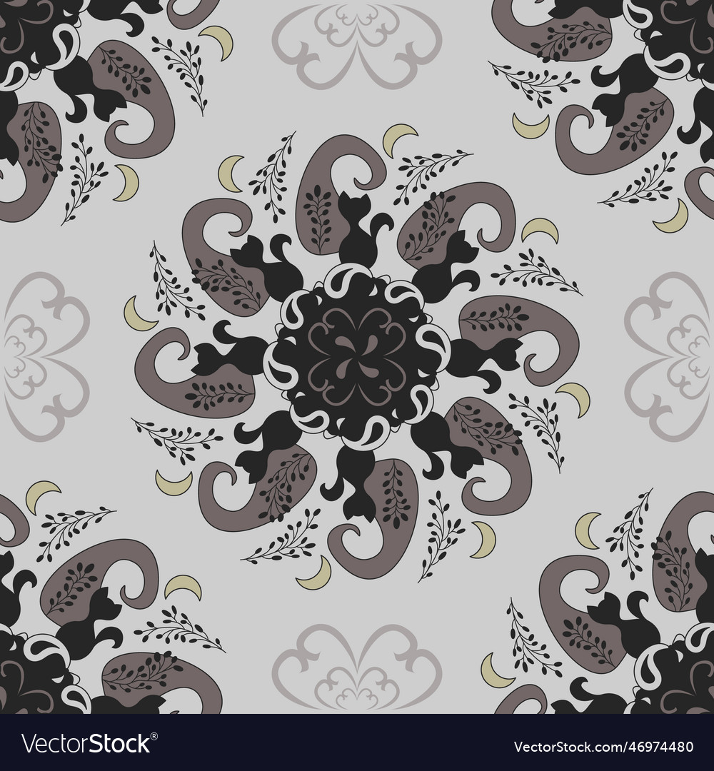 Seamless pattern cat mandala Royalty Free Vector Image
