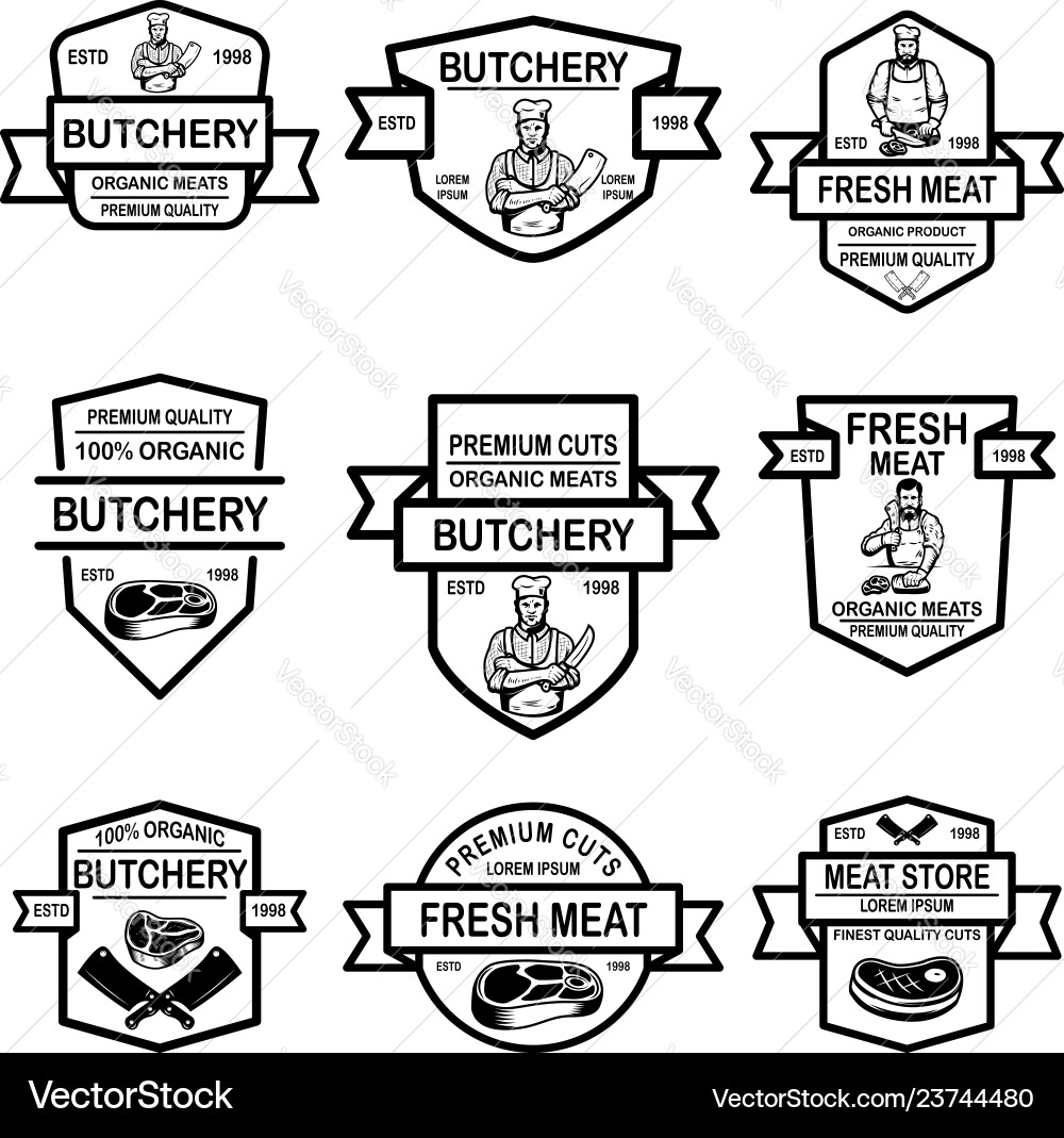 Set of meat store labels design element for logo Vector Image
