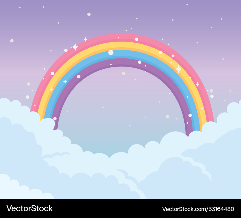 Sky rainbow clouds magic dream fantasy cartoon Vector Image