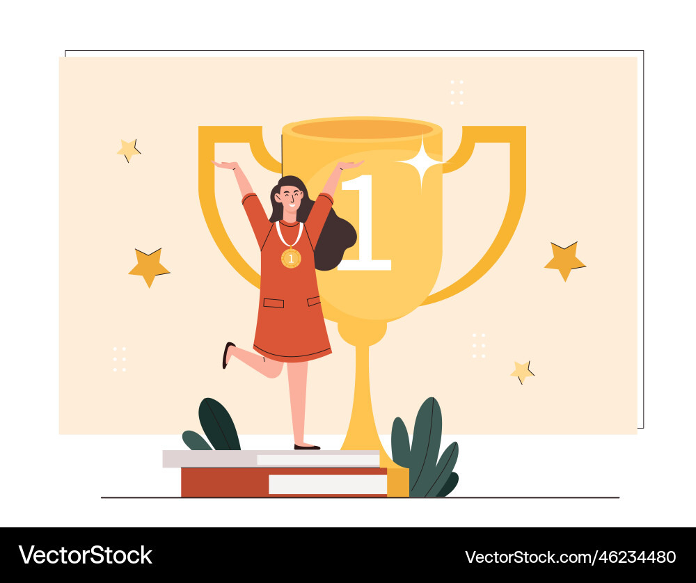 Successful woman with trophy Royalty Free Vector Image