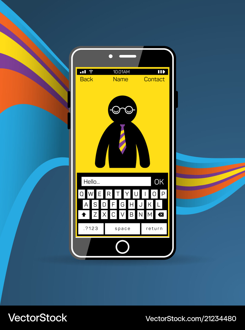 Typing hello to contact by mobile phone Royalty Free Vector