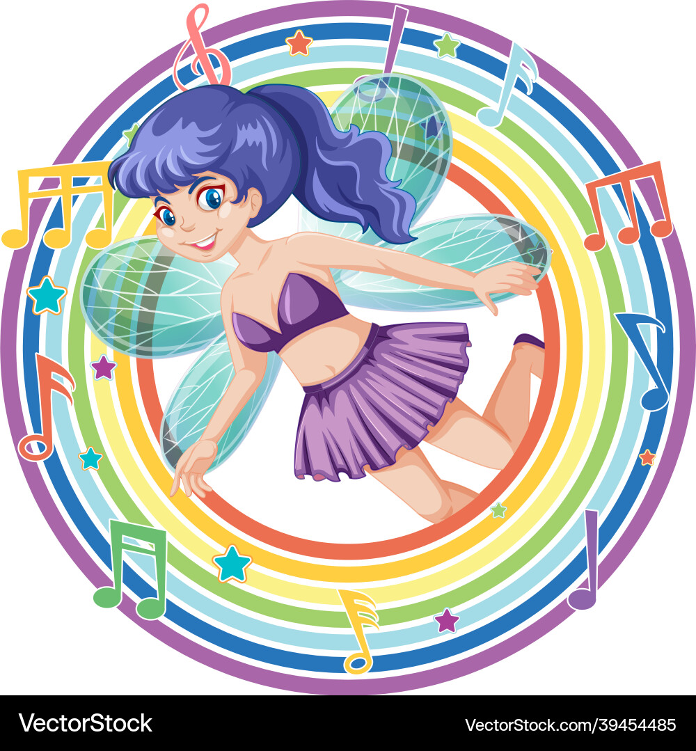 Beautiful fairy in rainbow round frame Royalty Free Vector