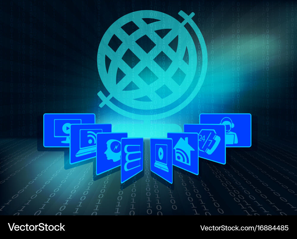 Blue background with symbols of learning Vector Image