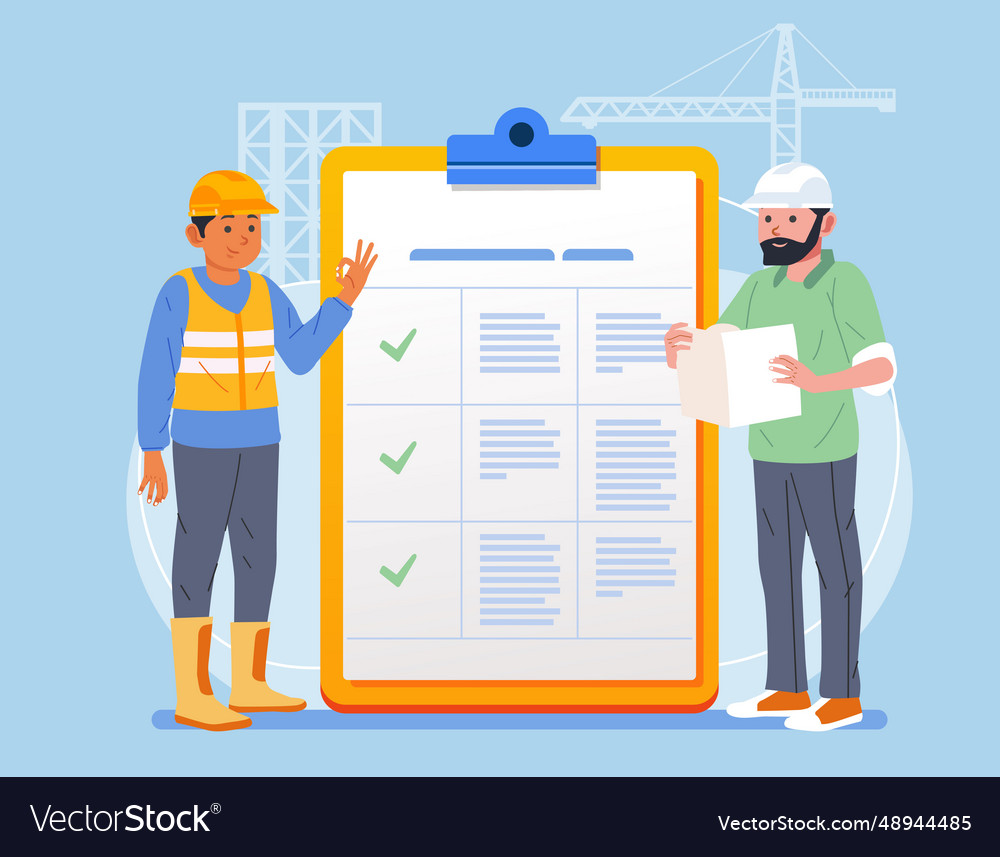 Construction worker with check marked checklist Vector Image
