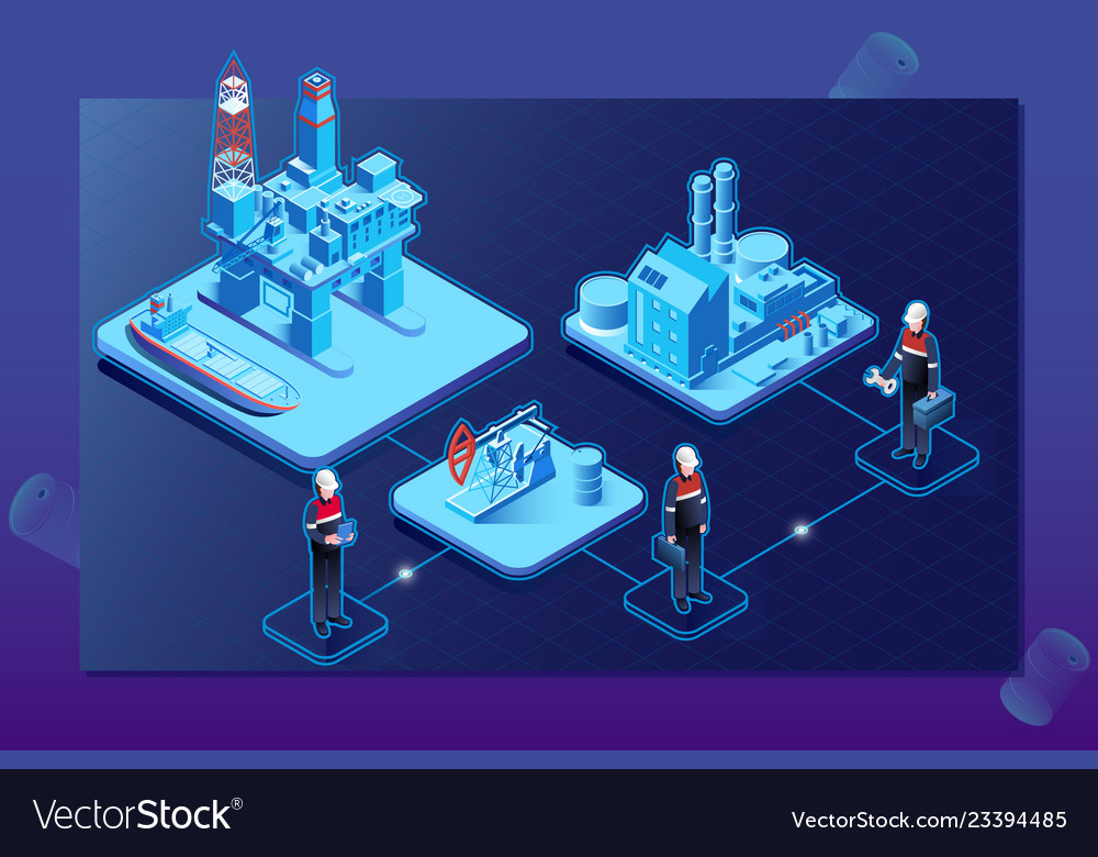 Gas oil industry isometric flowchart with offshore