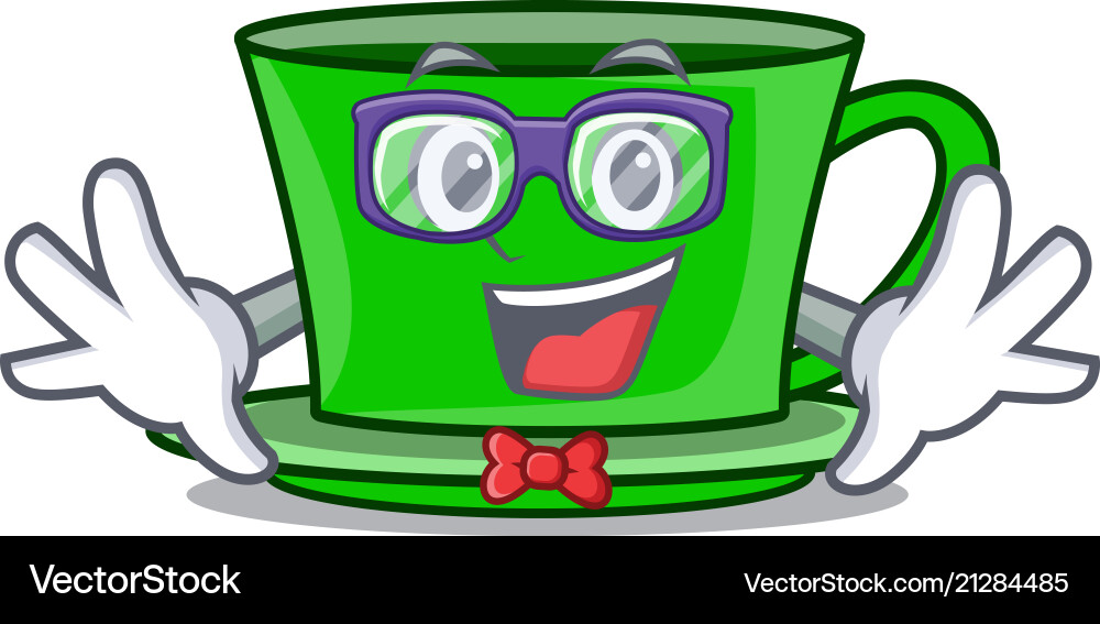 Geek green tea character cartoon Royalty Free Vector Image