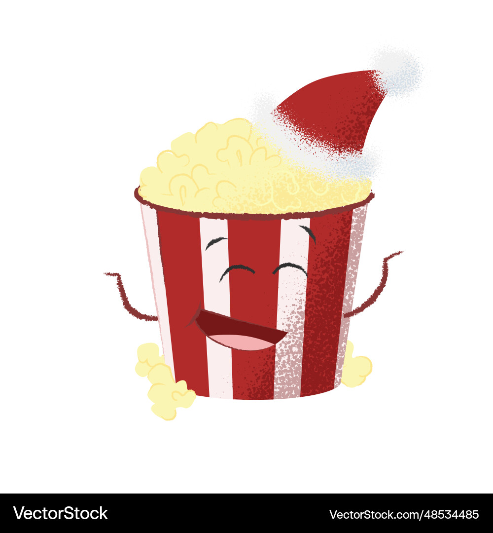 Happy popcorn in santa claus hat Royalty Free Vector Image