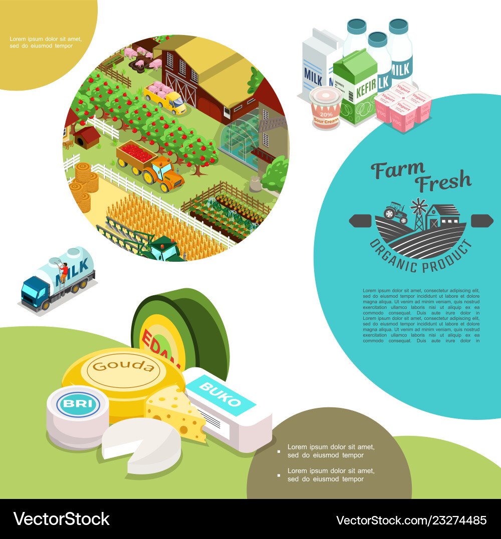 Isometric agriculture colorful template Royalty Free Vector