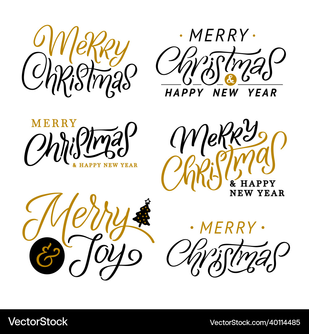 Merry christmas calligraphy set greeting card Vector Image