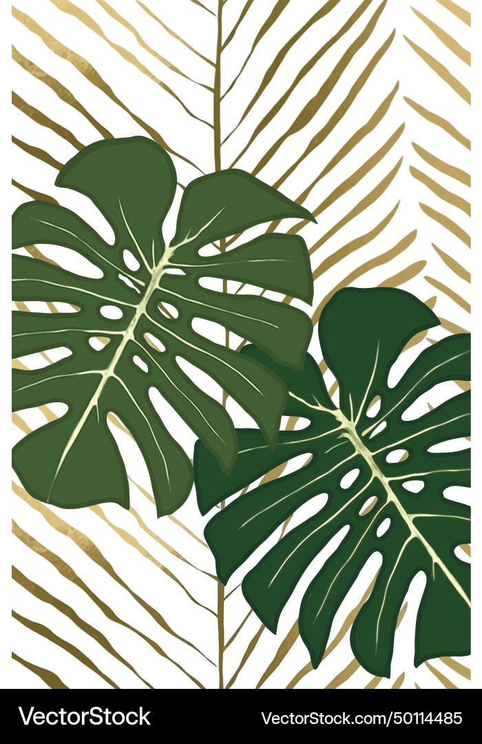 Monstera leaves gold abstract background Vector Image