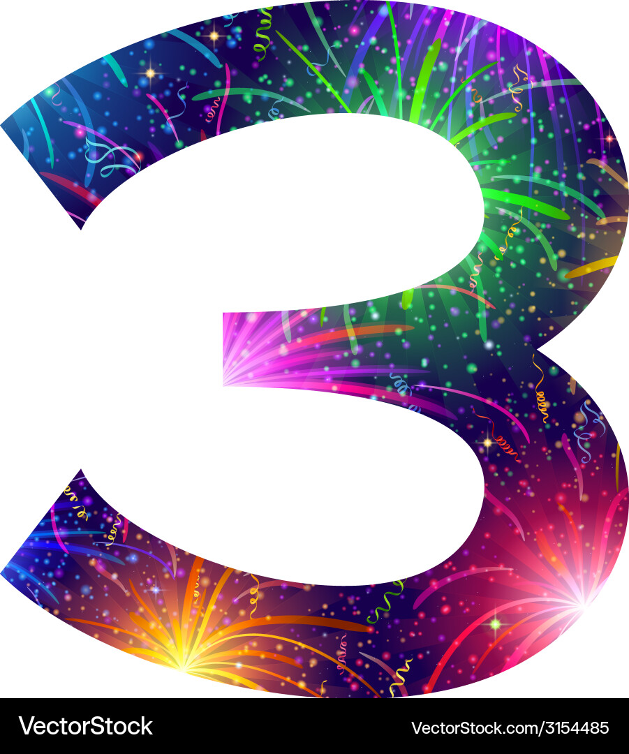 Number of colorful firework three Royalty Free Vector Image