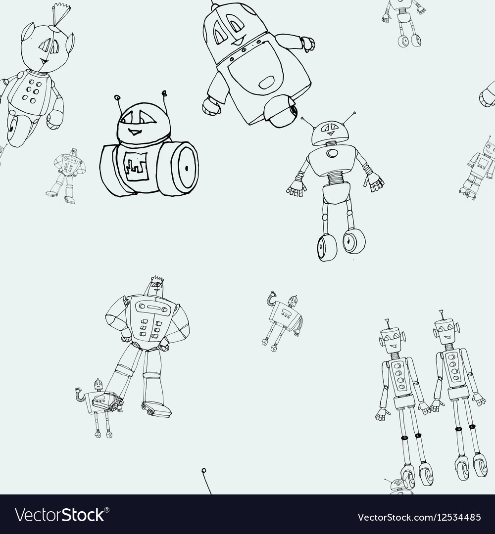 Robot doodles pattern Royalty Free Vector Image