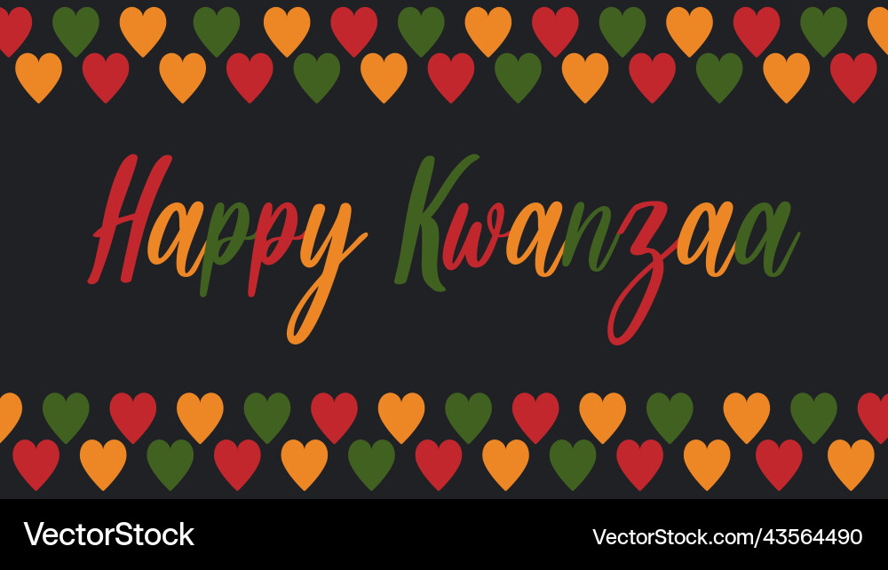 Happy kwanzaa - banner with hearts and cursive Vector Image