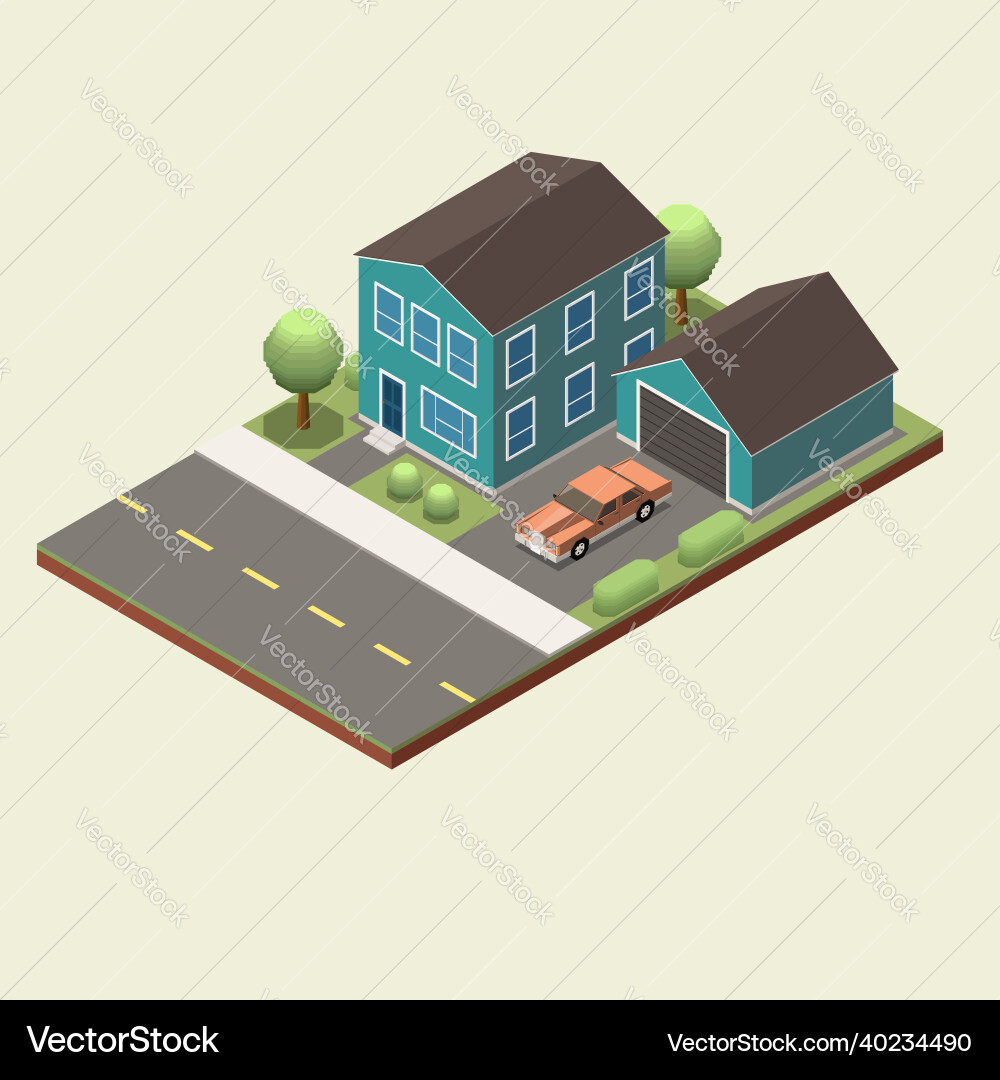House building isometric Royalty Free Vector Image