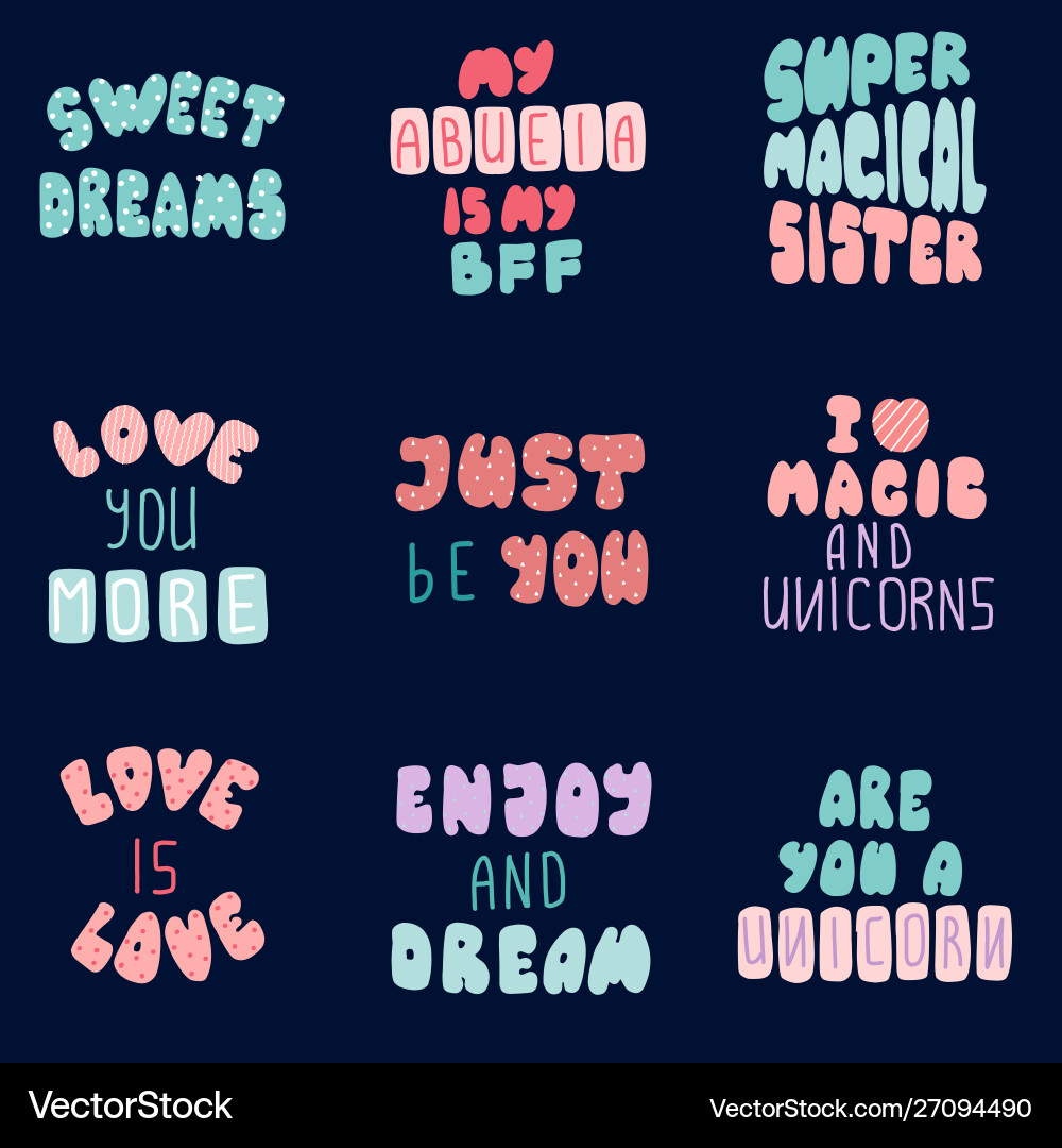 Lettering typography girl overlay set Royalty Free Vector